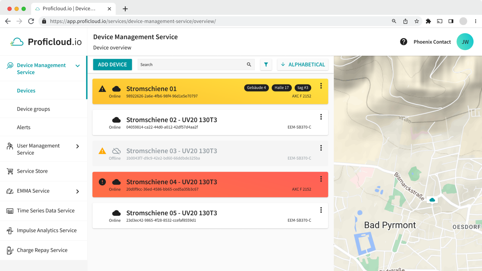 What do the different colors of the devices in the Device Management ...